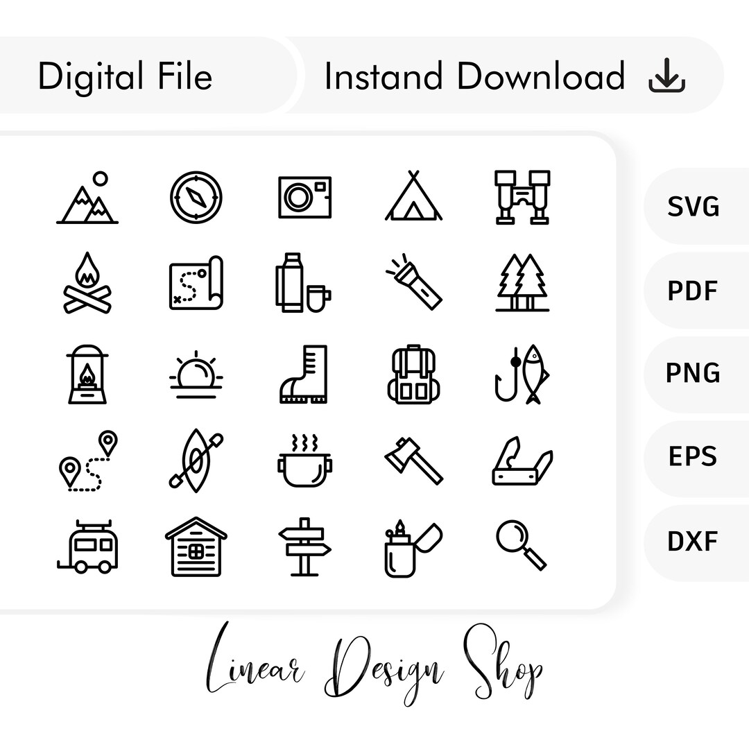 Camping Line Icon Bundle - Camping Svg Bundle - Camping Web Icons Svg ...