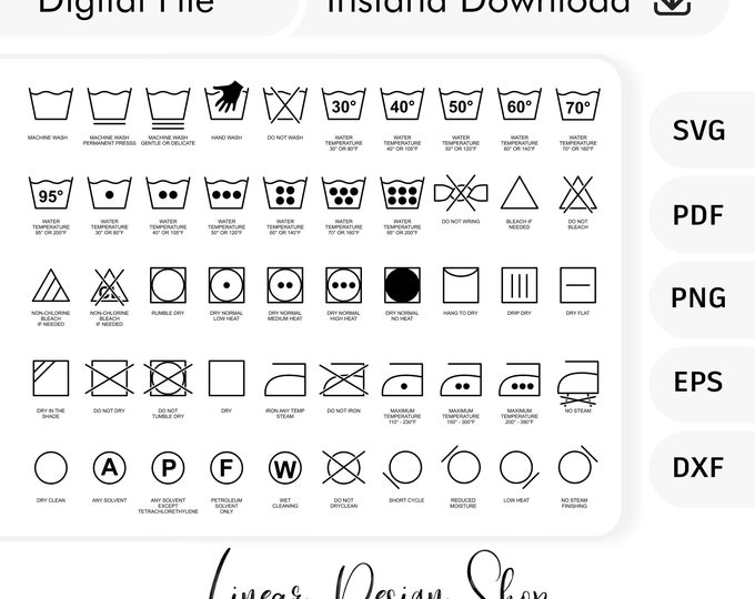 Laundry Symbols SVG Vector Bundle, Laundry Icons Svg, Washing Guide ...
