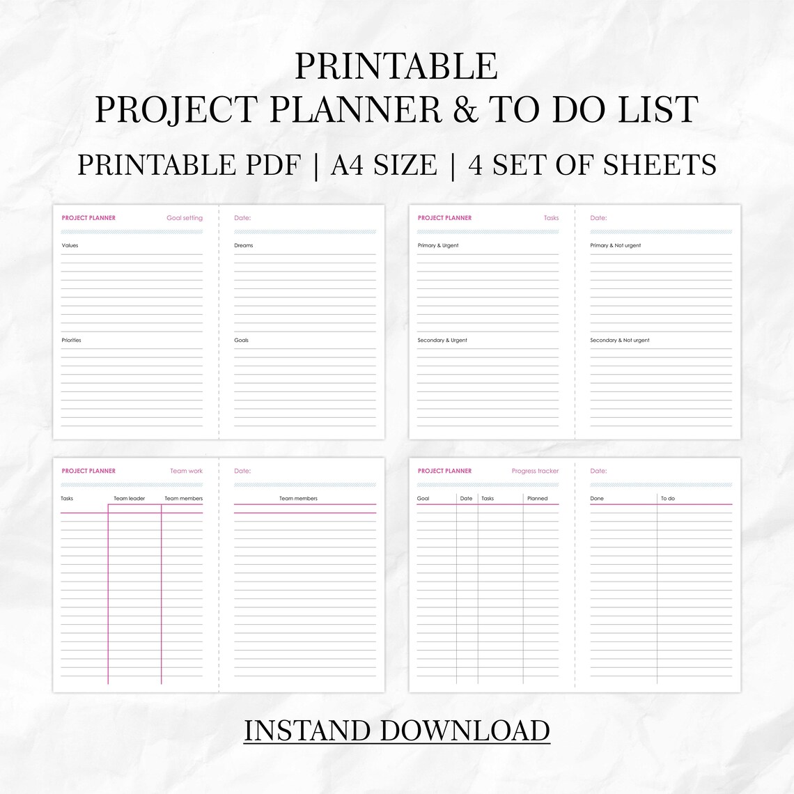 Project Planner Printable Template A4 Print at Home Goals - Etsy
