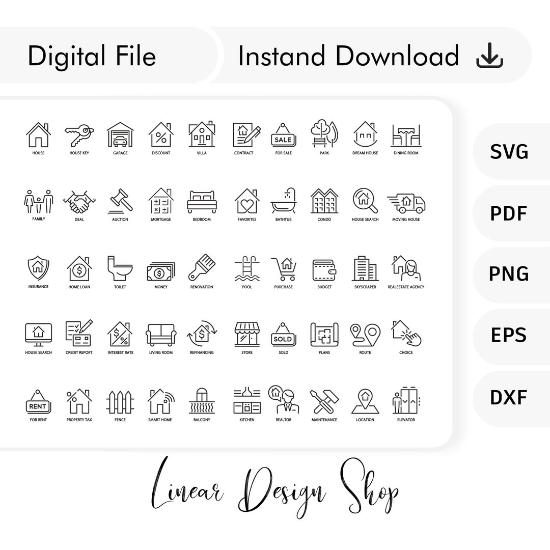 Real Estate Icon Bundle - 50 Professional Line Icons - Web & Marketing ...