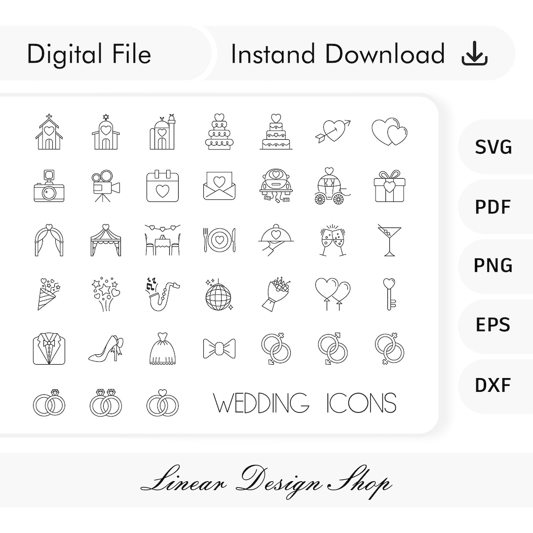 Wedding Timeline Icons SVG Bundle - Thin Line Wedding Planner Icons ...