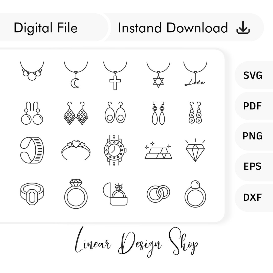 Jewelry Line Icon Bundle - Hand Made Jewelry Icons - Jewelry Related ...