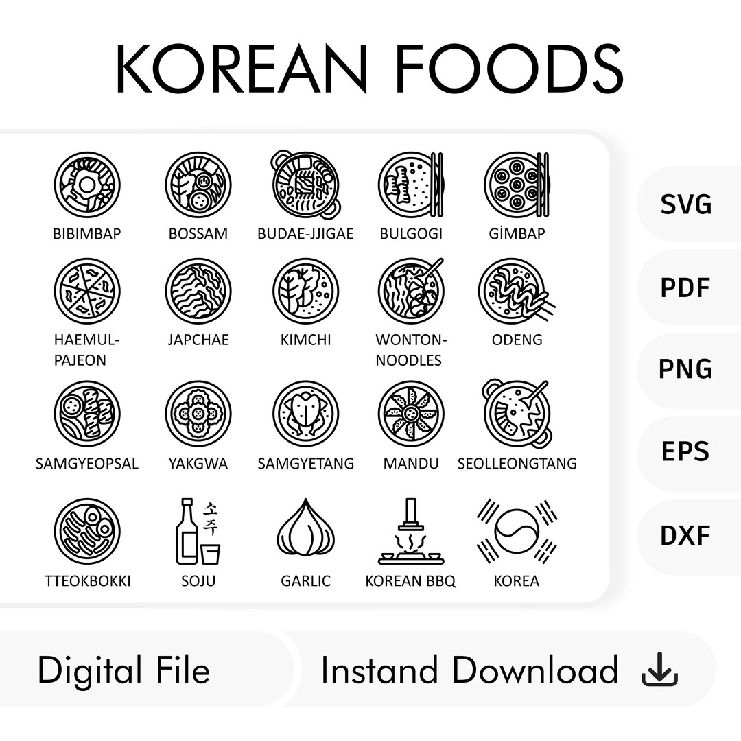 Korean Foods Line Icons, Korean Cuisine Icons, Korean Restaurant Icons ...