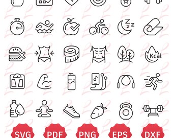 Sport GYM WORKOUT Fitness SVG Png Icons Set Sport Planner - Etsy