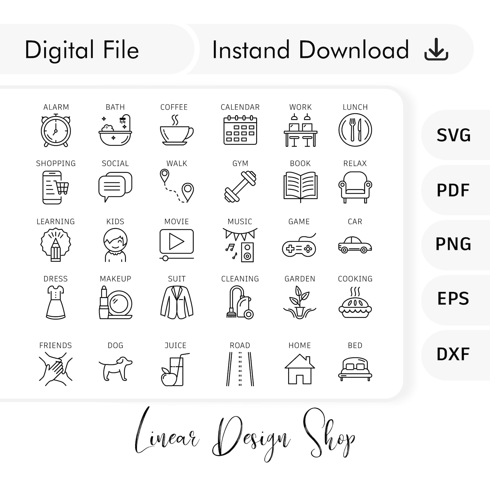 Planner Icons Set – Daily Routine (svg, Png, Dxf, Eps, Pdf) (digital ...
