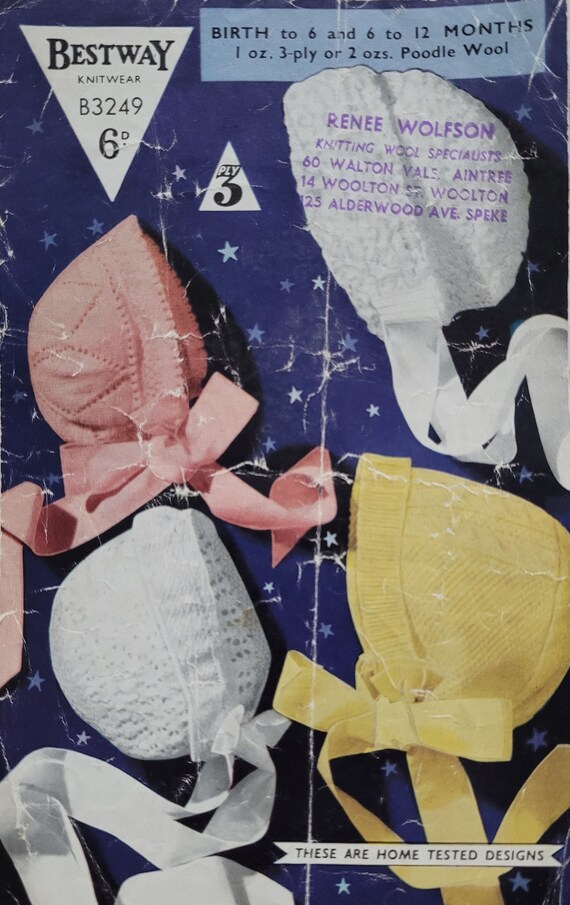 Vintage Bestway Knitting Pattern B3249 Baby Bonnets 0-6m and - Etsy