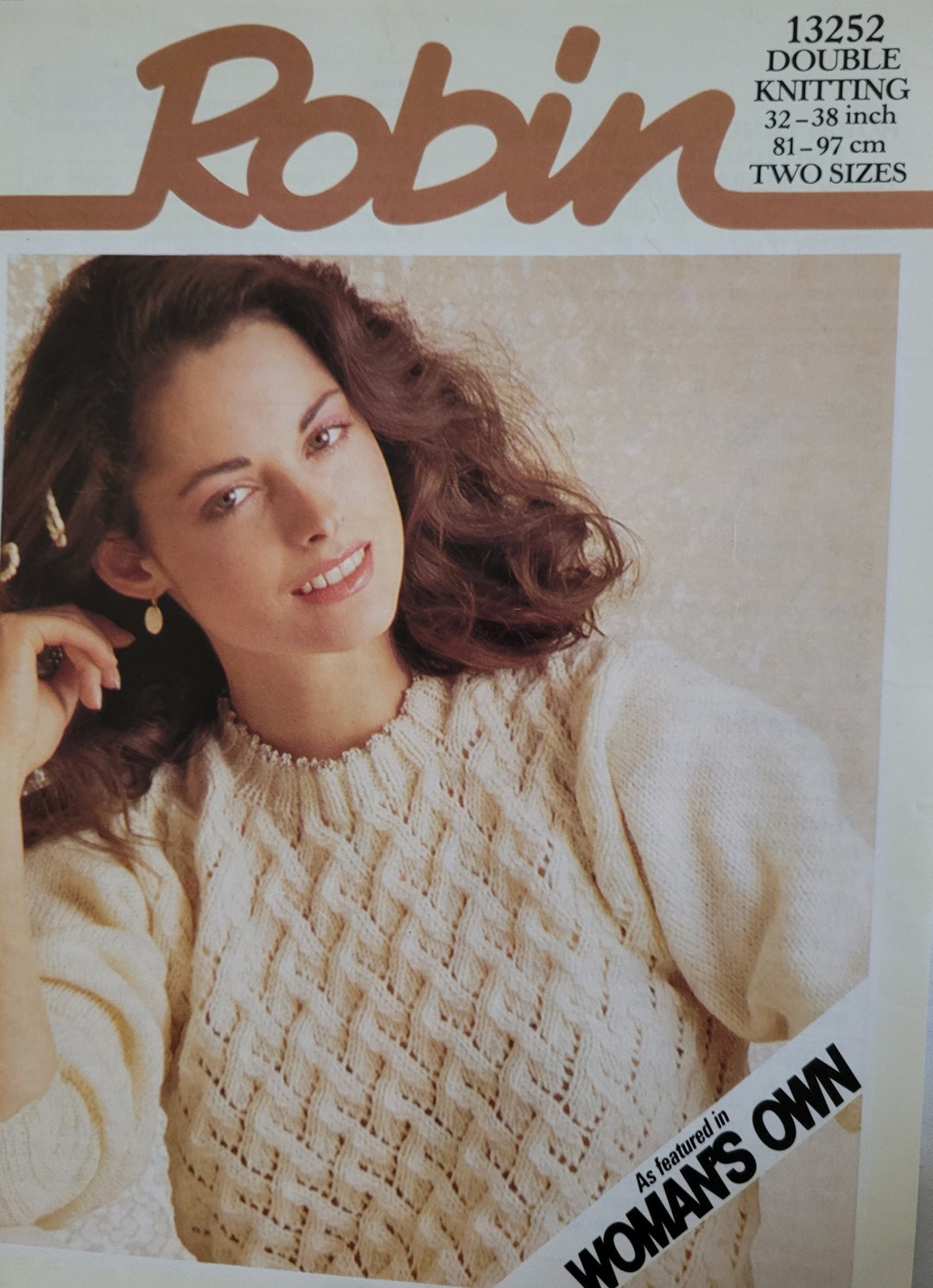 Vintage Robin Knitting Pattern 13252 Ladies Cable Set in Sleeve Jumper ...