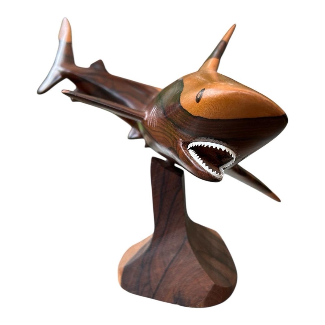 Wooden Hand-carved Art Curved Shark Figure Sculpture Approx 18" Large ...