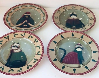 Vintage Oneida Fiddlestix Holiday Cats Stoneware Plates Set of Four - Etsy