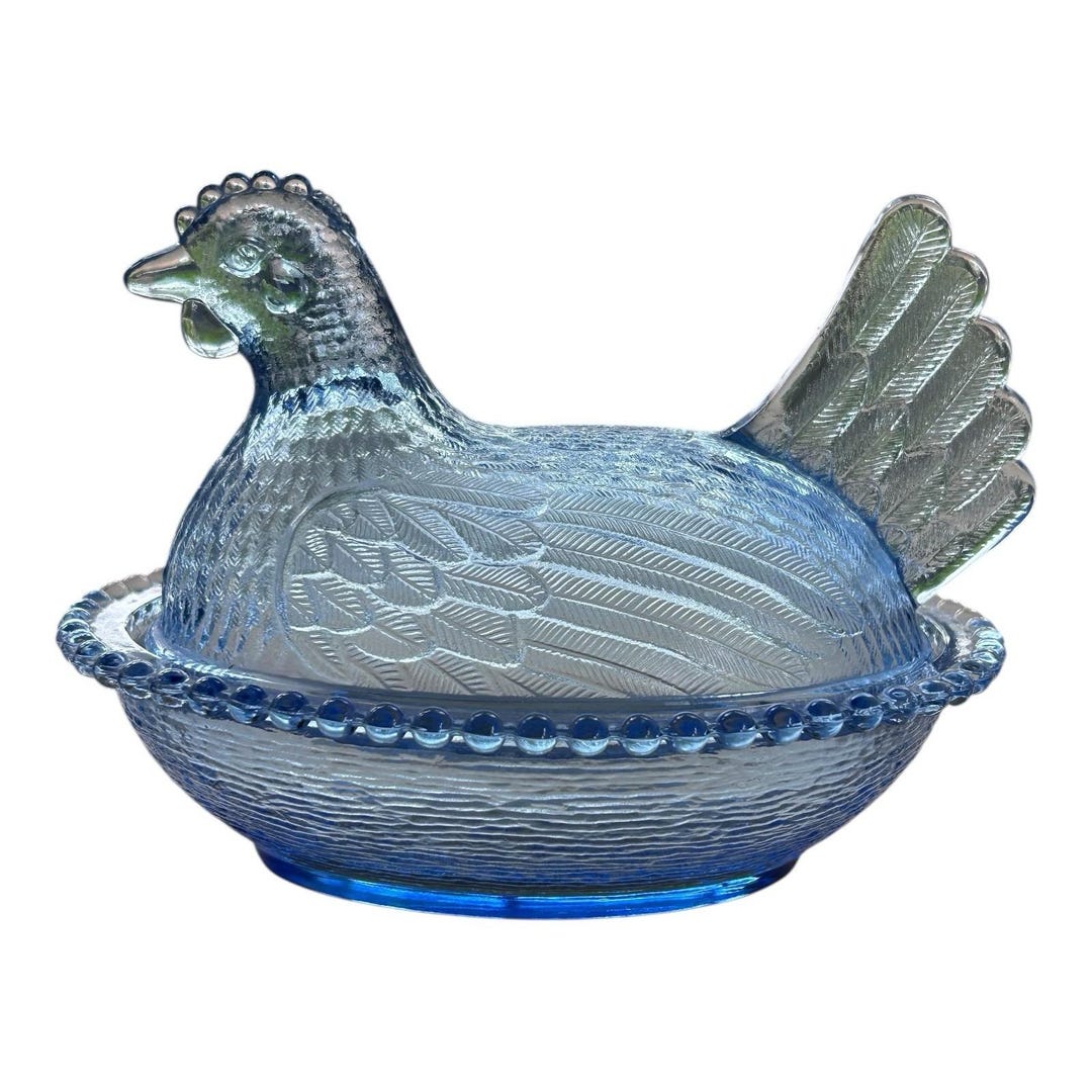 Vintage Indiana Light Blue Hen on Nest Glass Dish - Etsy