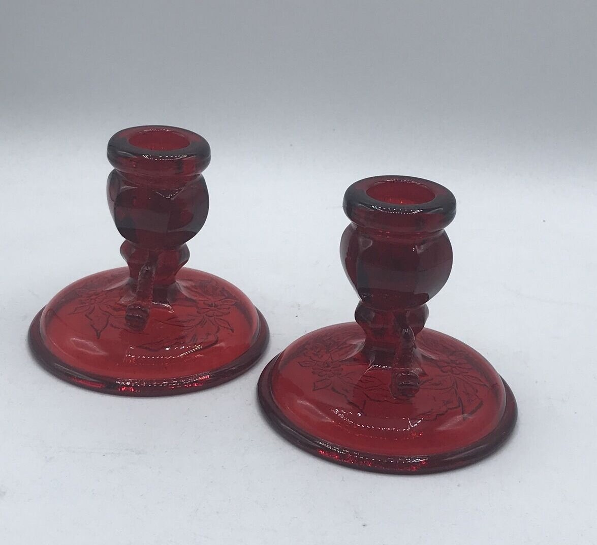 2 Fenton Dolphin Ruby Red Single Taper Candlestick Holders Round Base Embossed Flowers - Etsy