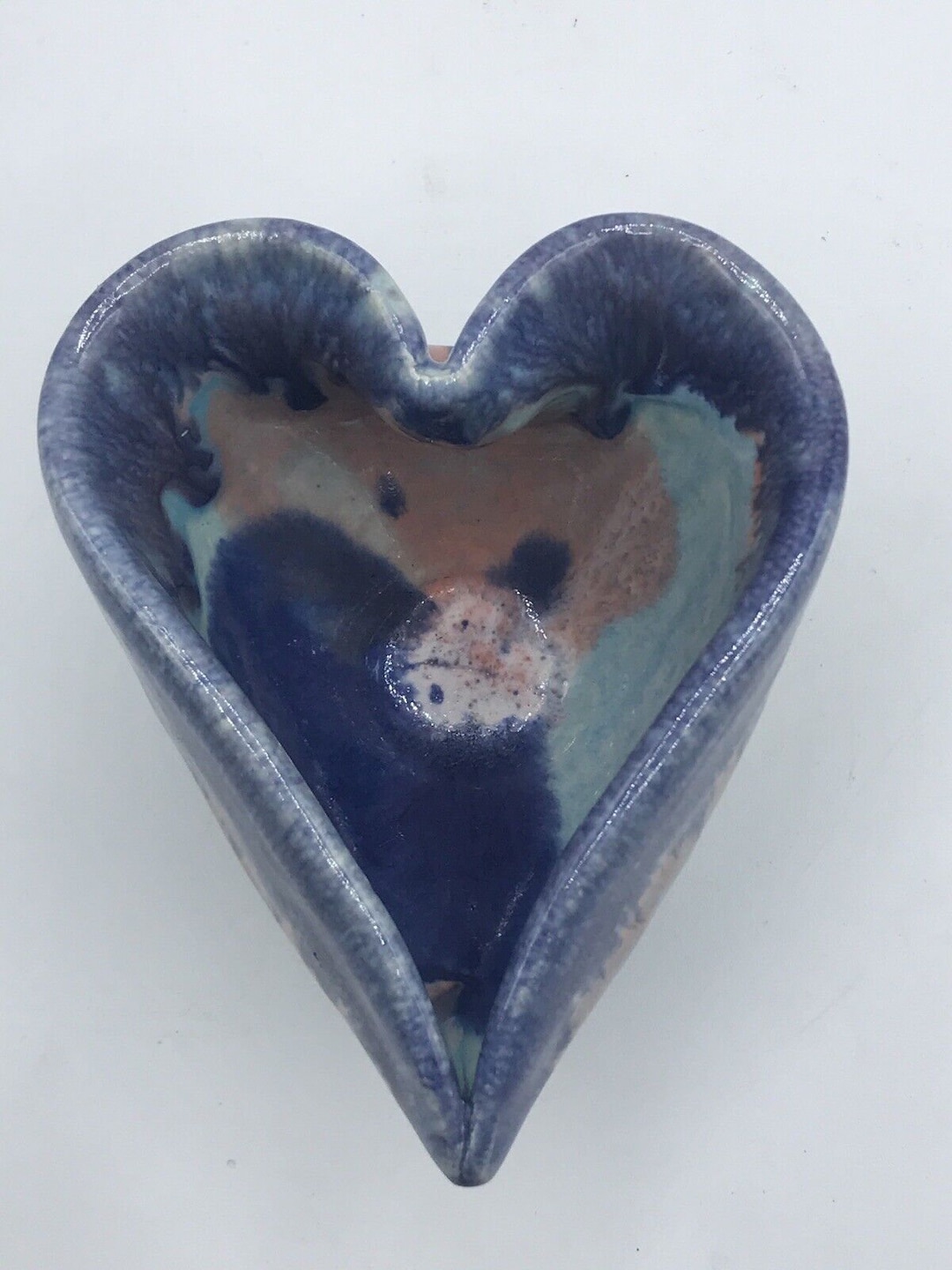 Lisa Howe Stoneware Pink/blues Pottery Heart Shaped Bowl Lava - Etsy