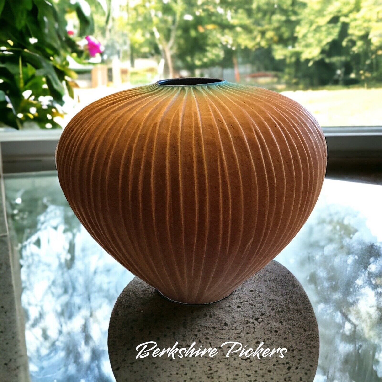 Natalie Blake Vermont Art Pottery Striated Ribbed Ball Vase Signed ...