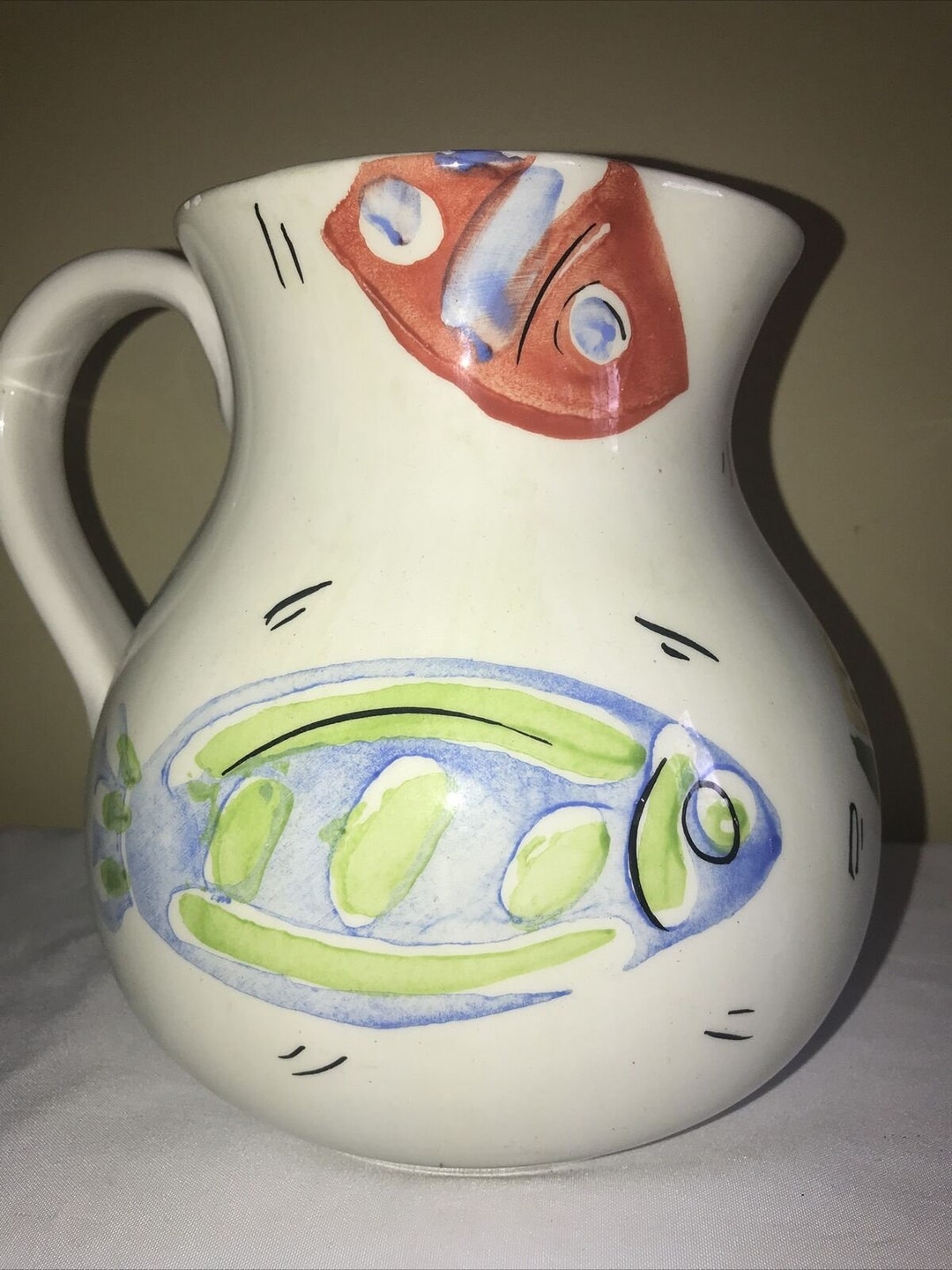 Vintage Antica Fornace Italy Fishes, Sea World Water Ceramic Pitcher 8 ...
