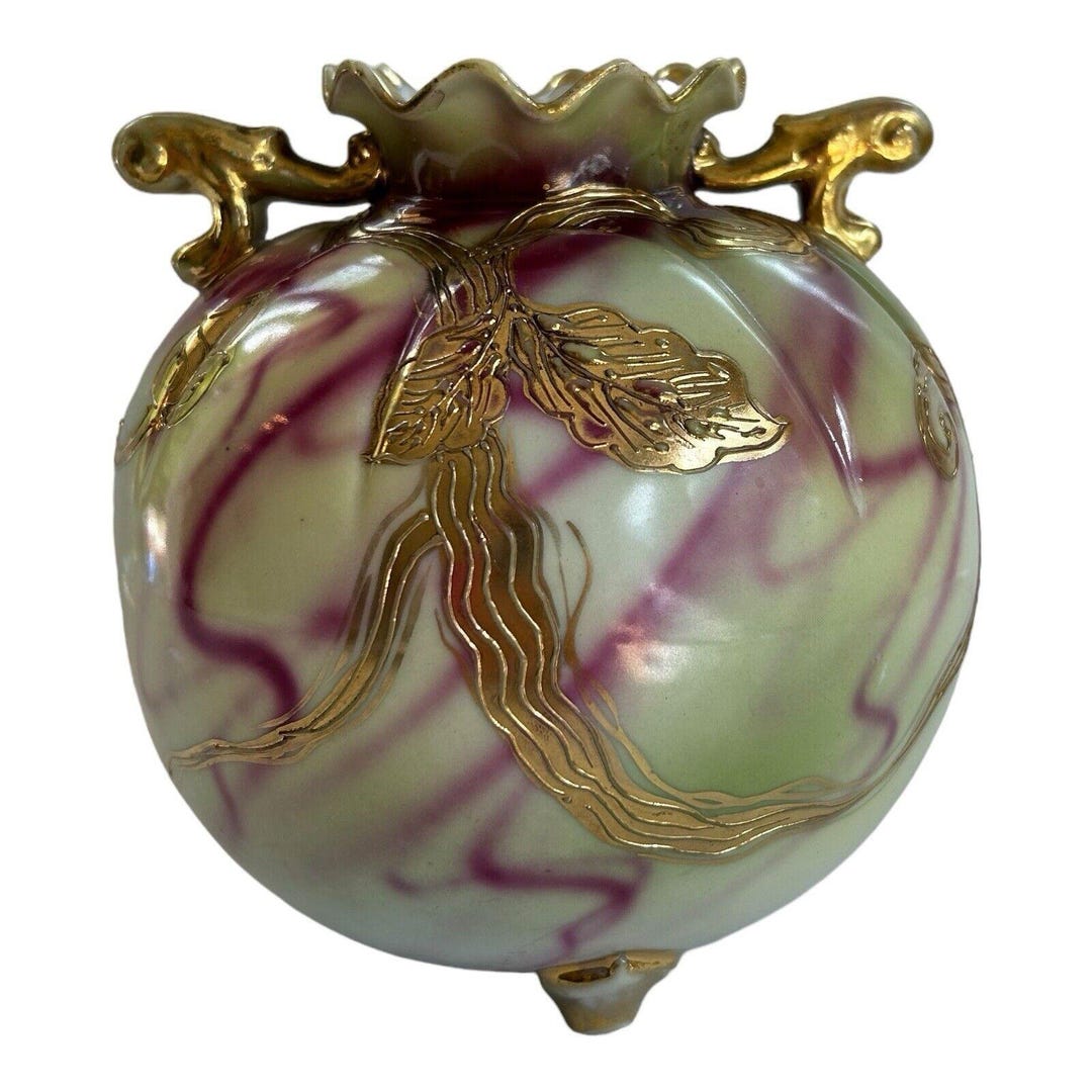 Antique Morimura Gumi Porcelain Gold Leaf Floral Vase maple Leaf Nippon ...