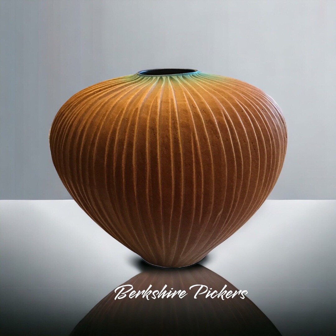 Natalie Blake Vermont Art Pottery Striated Ribbed Ball Vase Signed ...