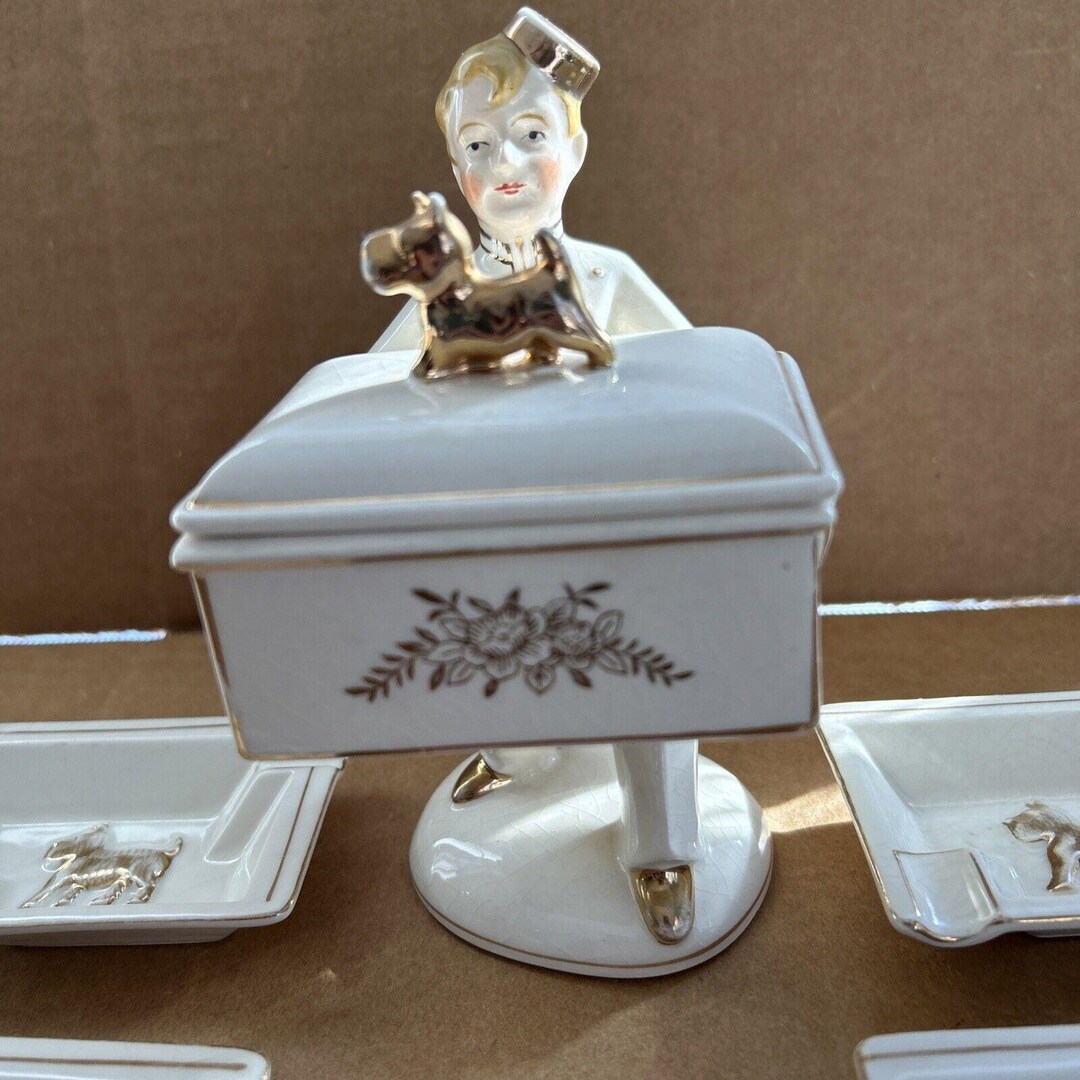 Vintage Bellhop Boy Scottie Dog Cigarette Holder and 4 Ashtrays Japan ...