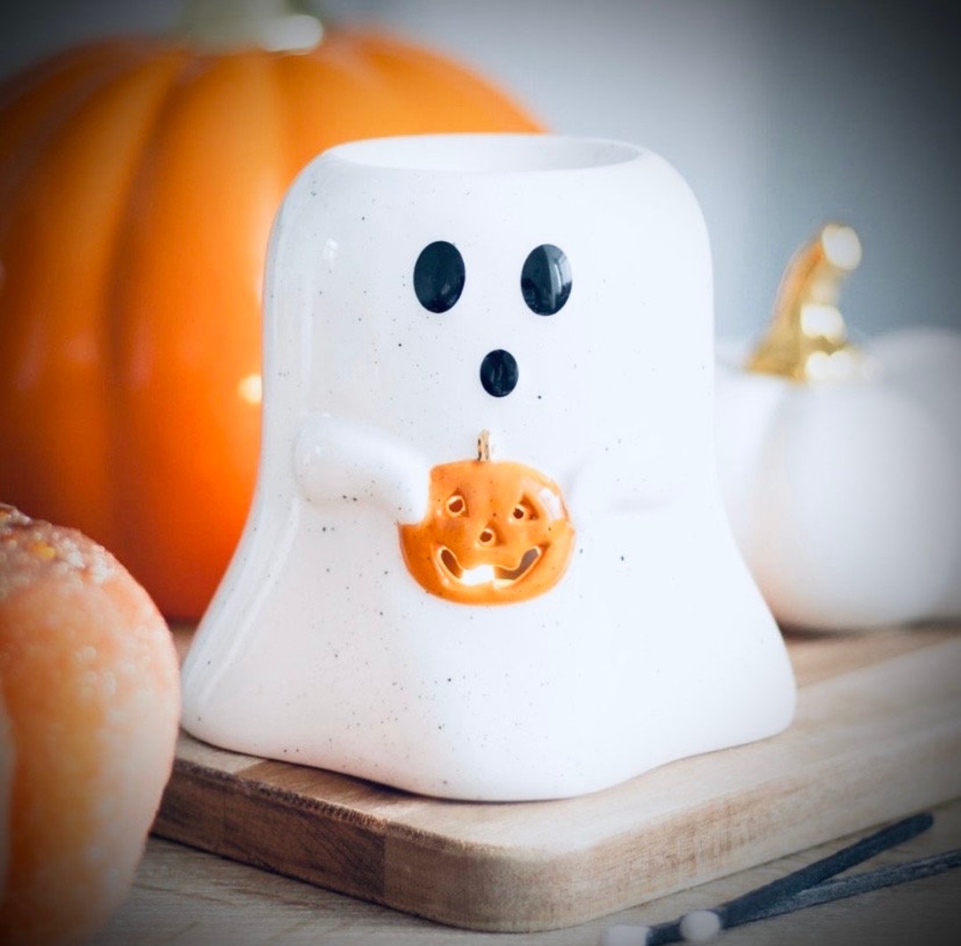 Ghost Holding Pumpkin Wax Melt Burner, Oil Burner, Spooky Gifts ...
