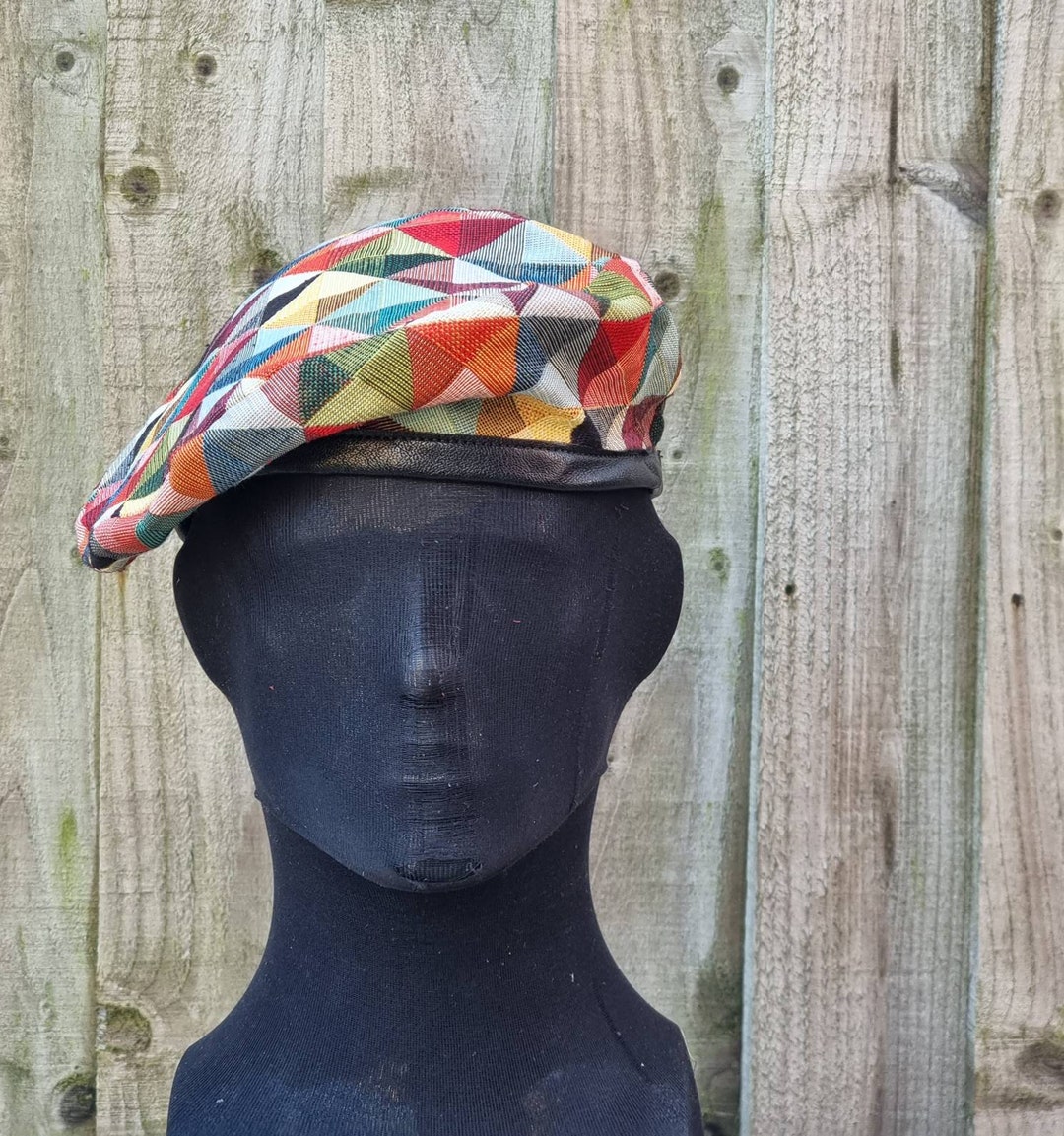 Beret Multi Coloured Fabric Beret With Leather Trim Stylish Fabric ...