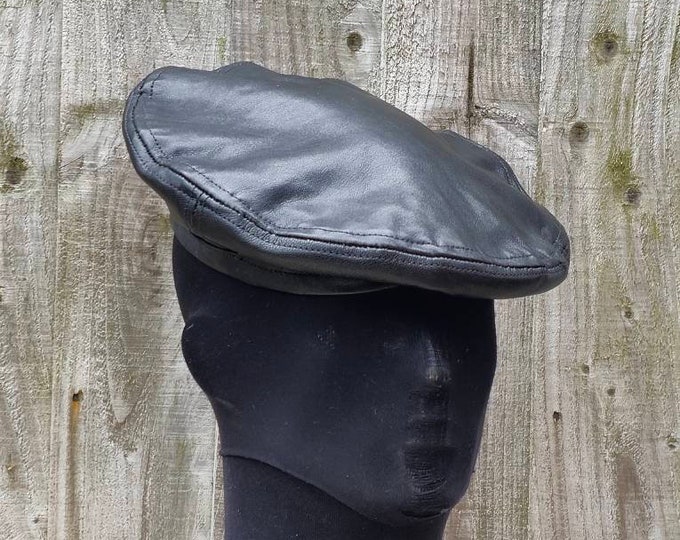 Black Leather Beret With Leather Trim Stylish Leather Beret French ...