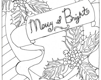 Merry and Bright Printable Coloring Page - Etsy
