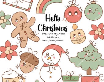 Christmas PNG, Cute Christmas Clipart Set, Christmas Set for Coloring ...