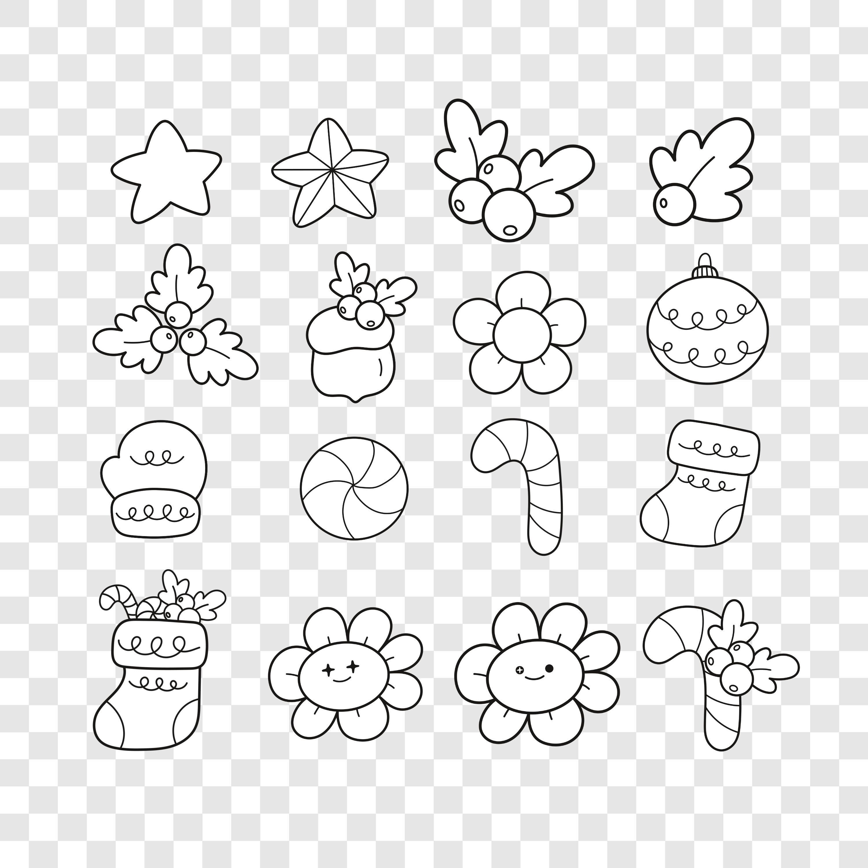 Christmas PNG, Cute Christmas Clipart Set, Christmas Set for Coloring ...