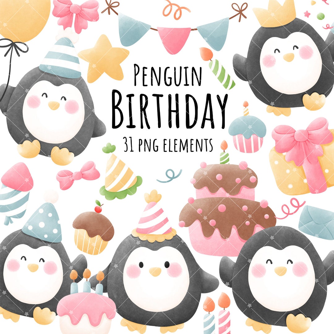 Penguin Clipart, Birthday Penguin Clipart, Little Penguin Clipart, Baby ...