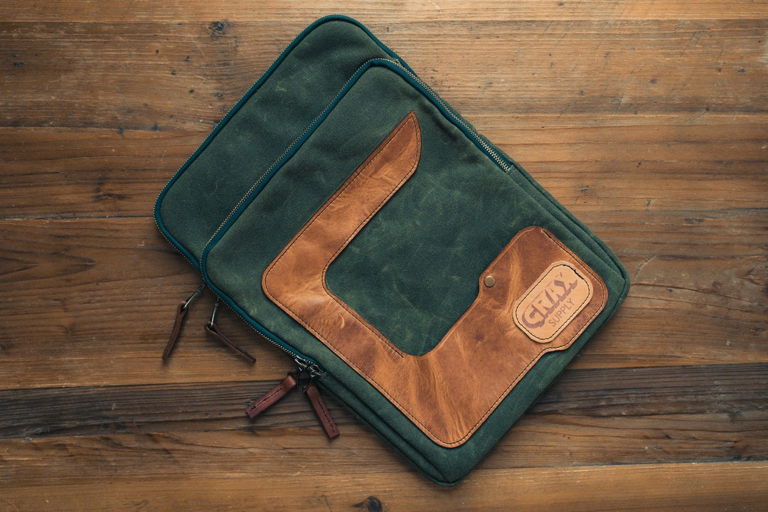Handmade Leather and Waxed Canvas Laptop Case - Etsy