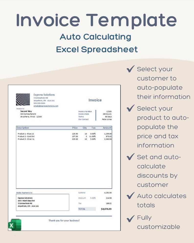 Business Invoice Template Auto Calculating Fully - Etsy Canada