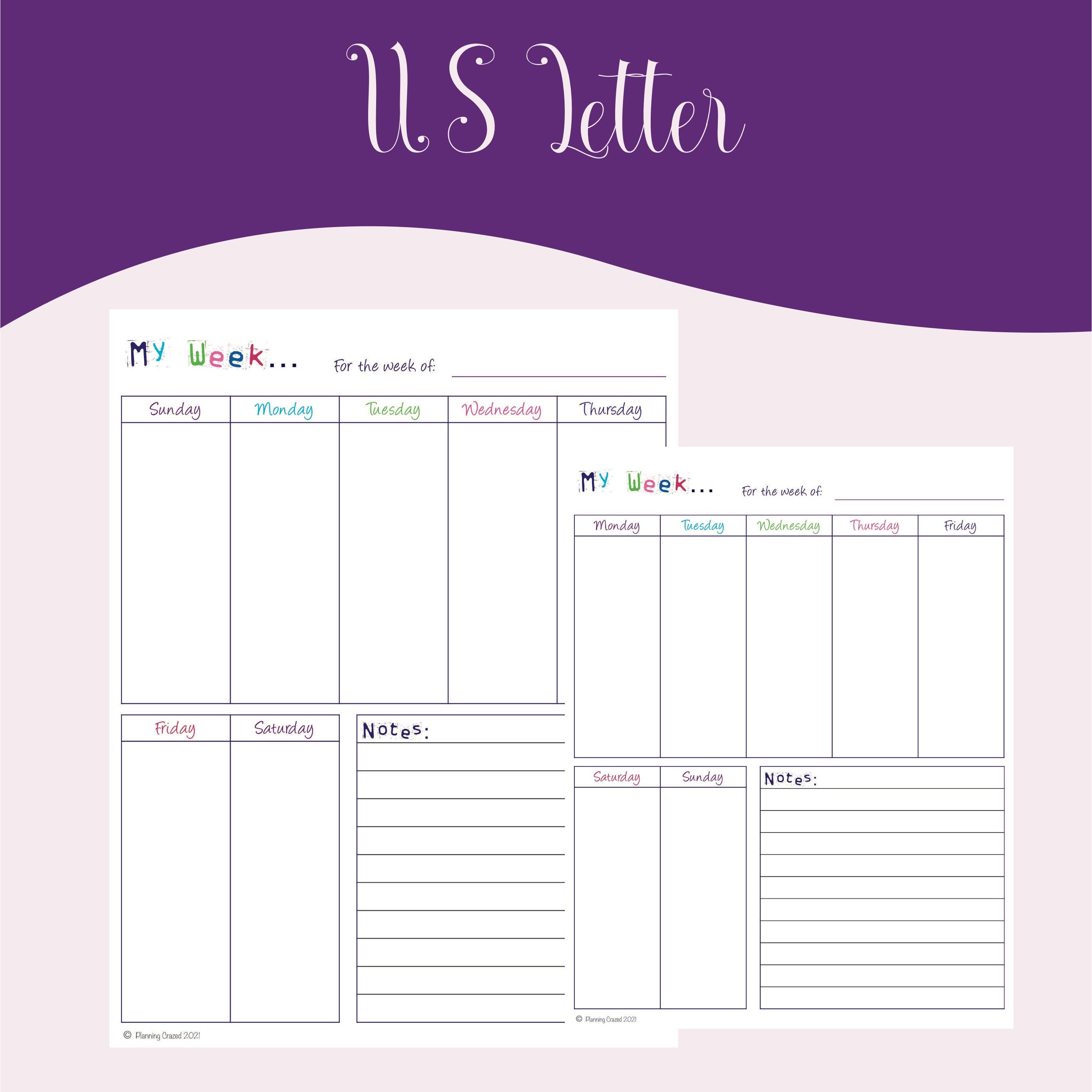 Weekly Planner Letter and Half-letter Size Colorful - Etsy