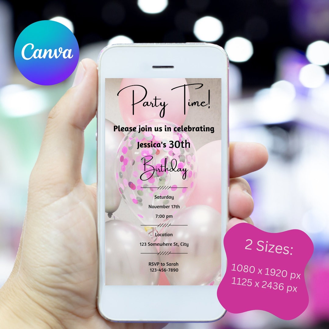 Digital Birthday Invitation Canva, Electronic Evite, Smartphone E ...