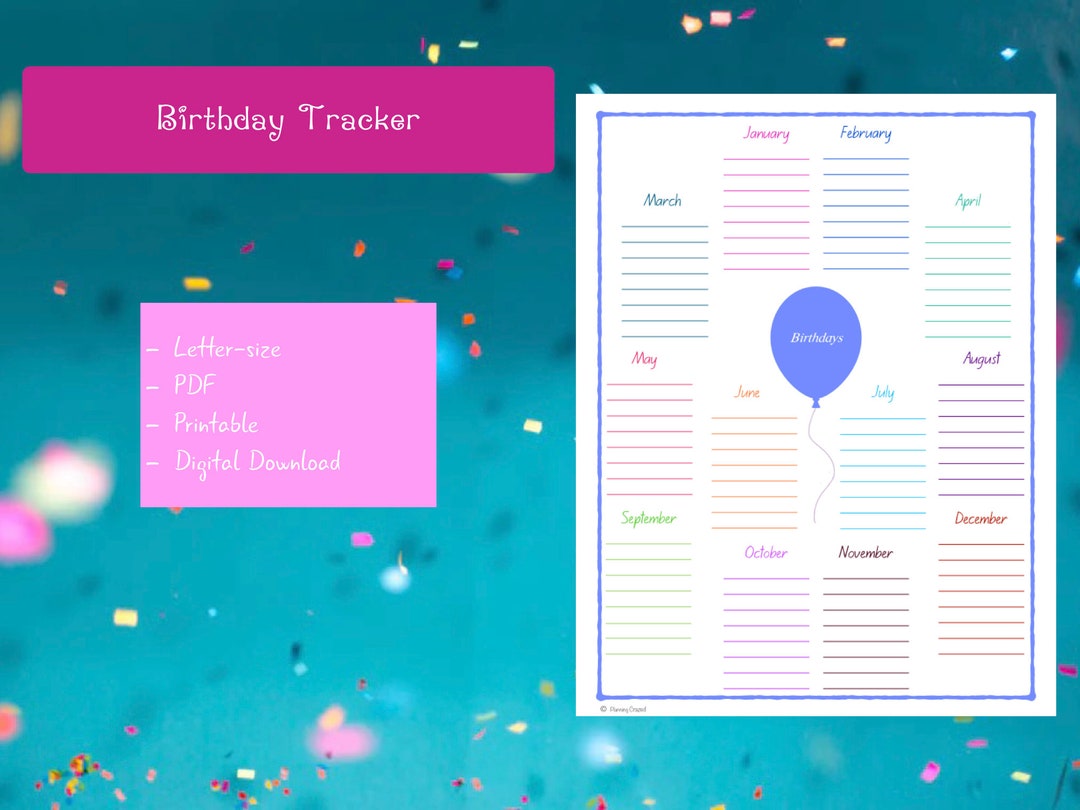 Birthday Tracker - Printable - Digital Download - Etsy