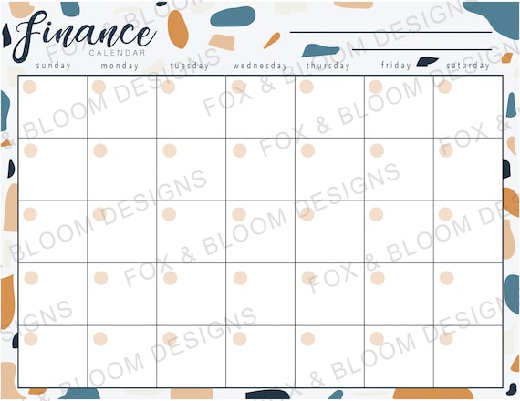DIGITAL DOWNLOAD / Printable Finance Calendar / Finance | Etsy