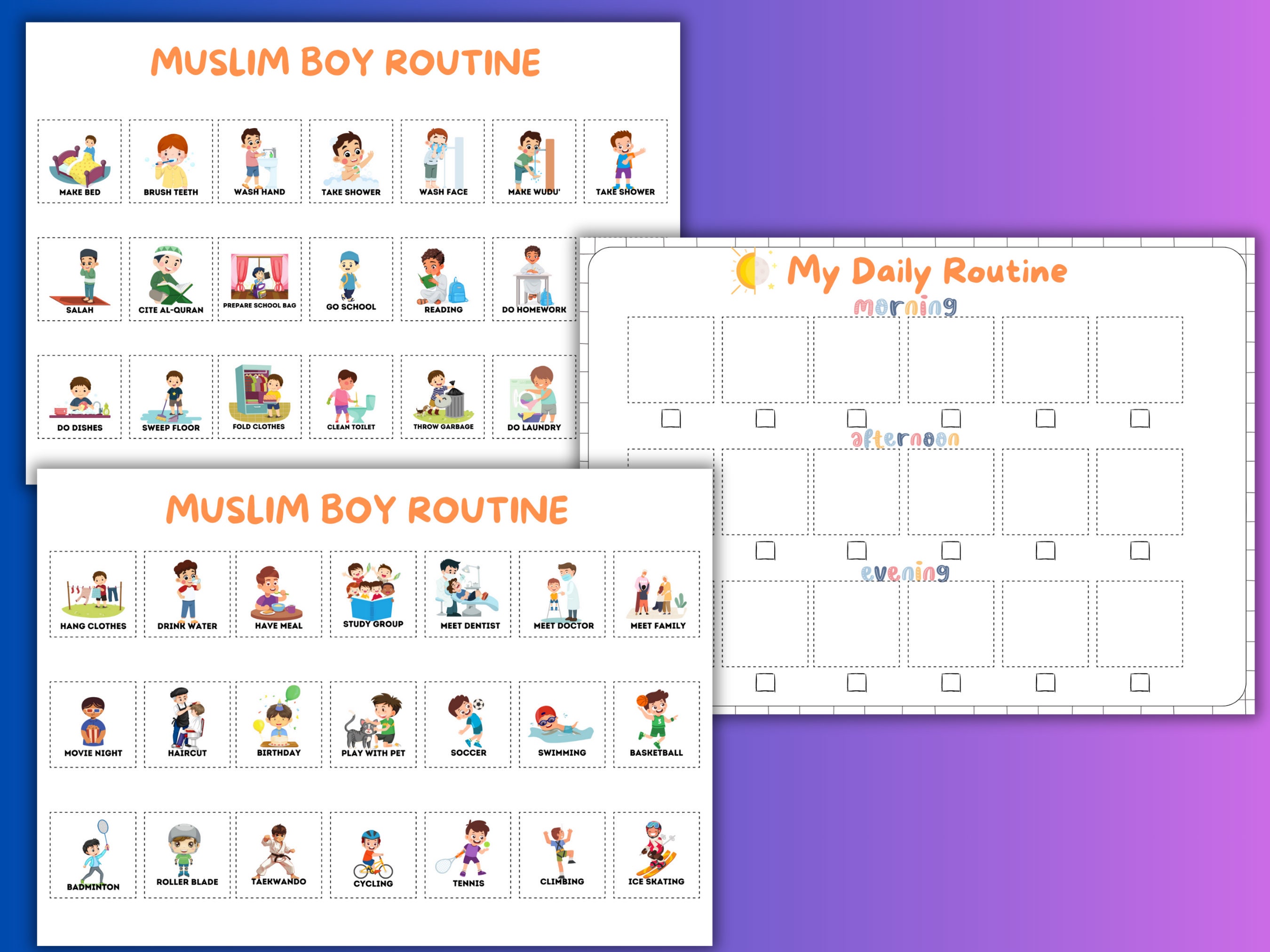 Daily Muslim Boy Routine Cards, Islamic Toddler Daily Routine, Muslim ... Daily Muslim Boy Routine Cards, Islamic Toddler Daily Routine, Muslim ...