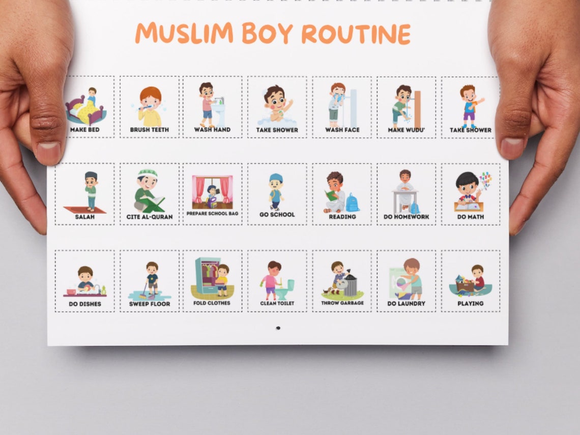 Daily Muslim Boy Routine Cards, Islamic Toddler Daily Routine, Muslim Kids, Visual Schedule Kids ...
