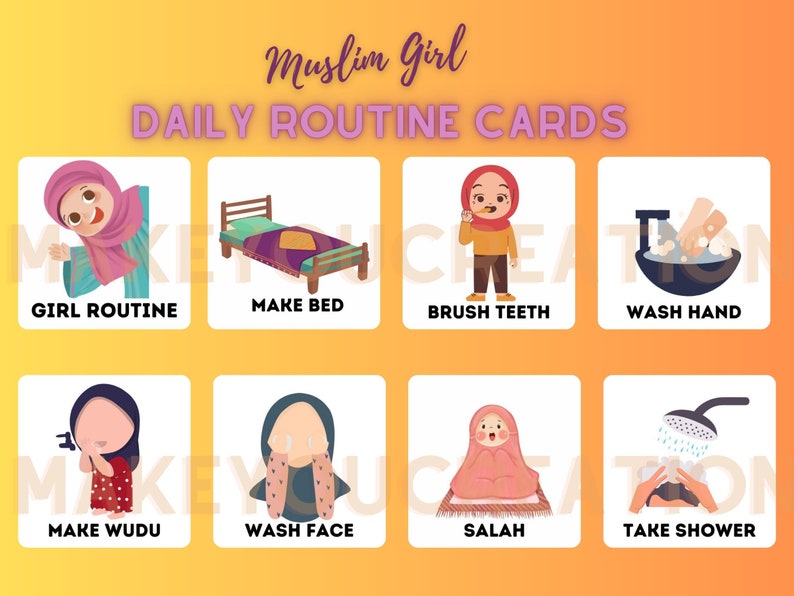 Printable Daily Muslim Girl Routine Cards Toddler Daily - Etsy