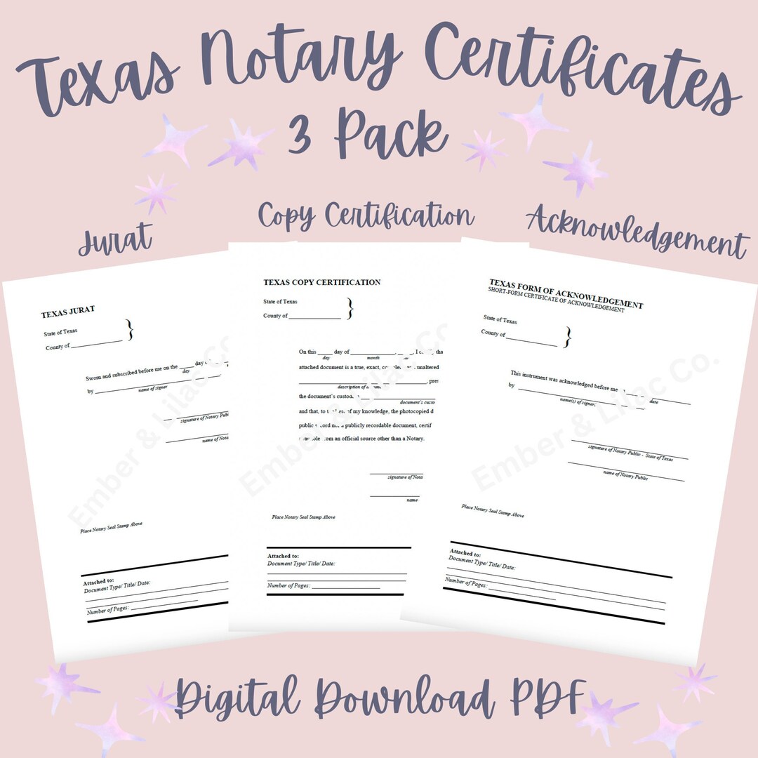 Notary Certificate 3-pack for TEXAS PDF Digital Download - Etsy