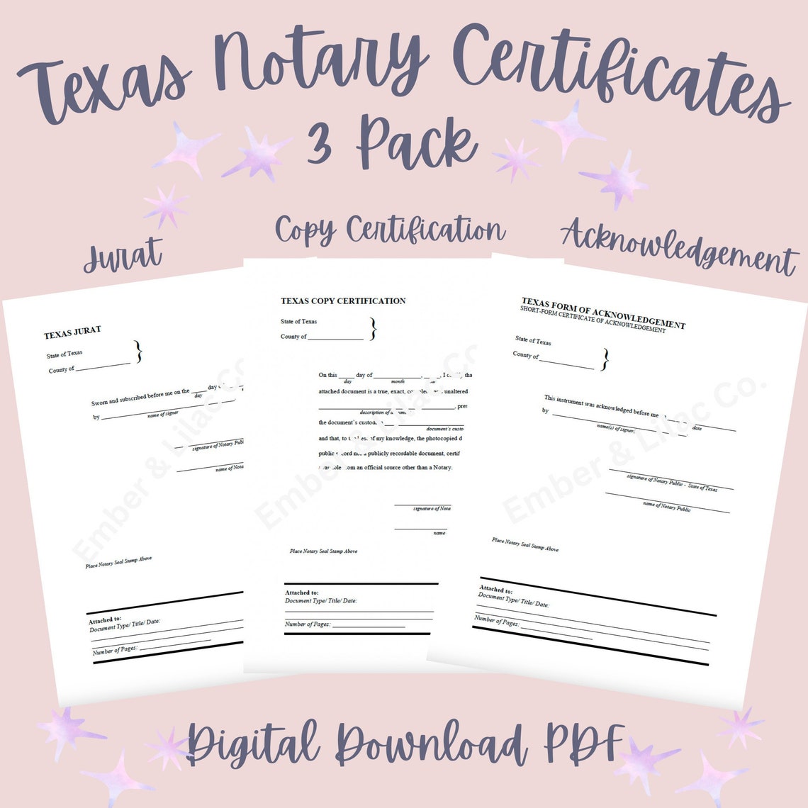 Notary Certificate 3-pack for TEXAS PDF Digital Download - Etsy