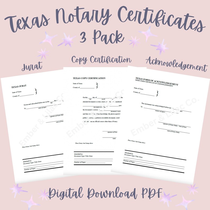 Notary Certificate 3-pack for TEXAS PDF Digital Download - Etsy