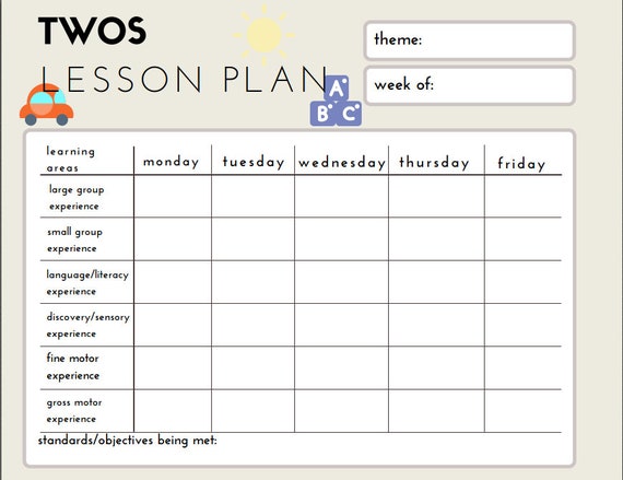 Twos Weekly Lesson Plan-color Style - Etsy