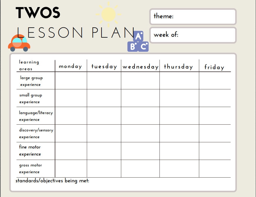 Twos Weekly Lesson Plan-color Style - Etsy