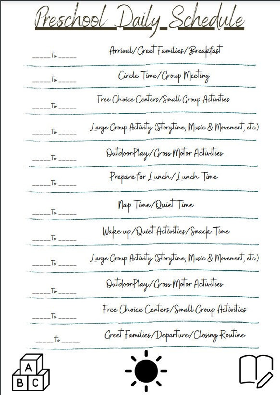 Preschool Daily Schedule- Black & White Style - Etsy