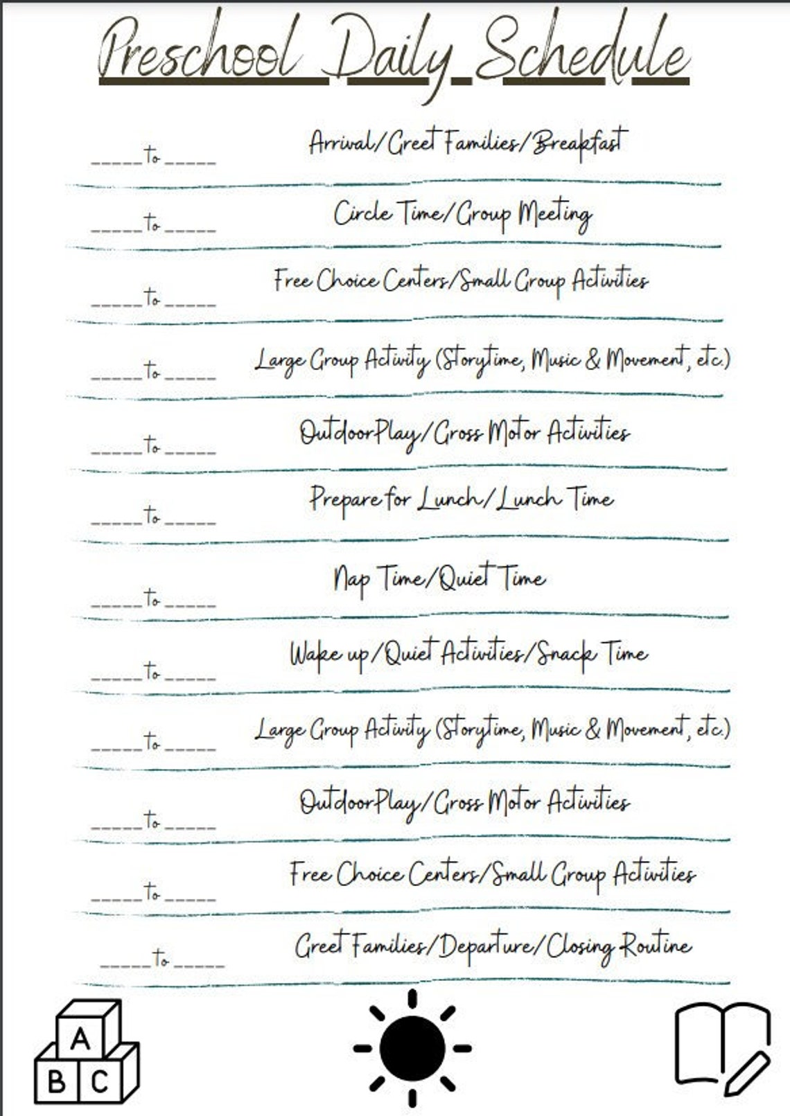 Preschool Daily Schedule- Black & White Style - Etsy