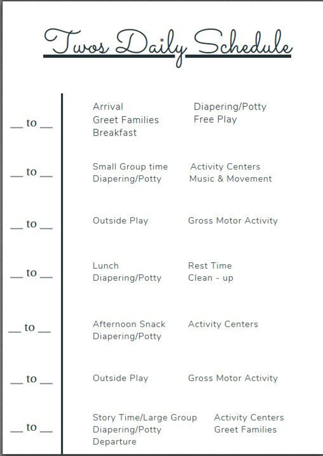 Twos Daily Schedule- Black & White Style - Etsy