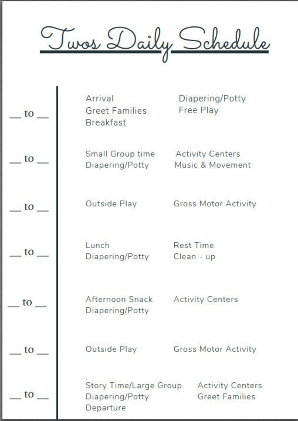 Twos Daily Schedule Black & White Style | Etsy