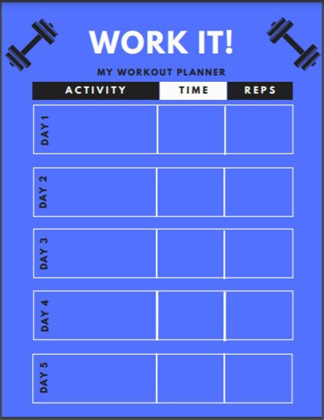7-day Workout Planner- Blue - Etsy