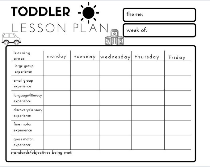 Toddler/ones Weekly Lesson Plan-black & White Style - Etsy