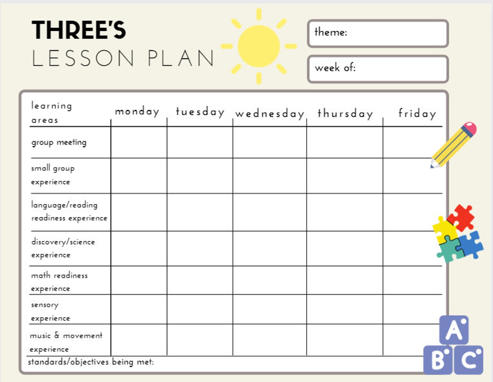 Three's Weekly Lesson Plan- Color Style - Etsy