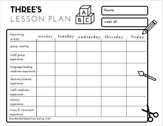 Three's Weekly Lesson Plan - Etsy